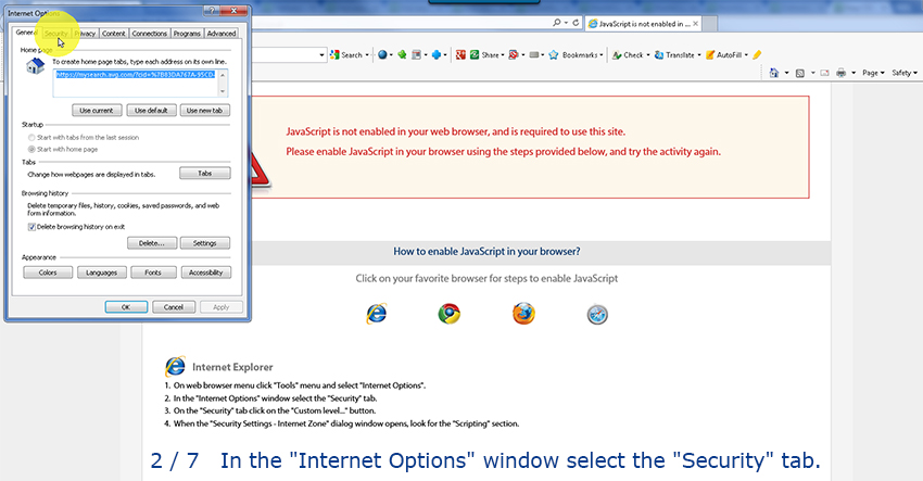 Steps to enable JavaScript at your web browser